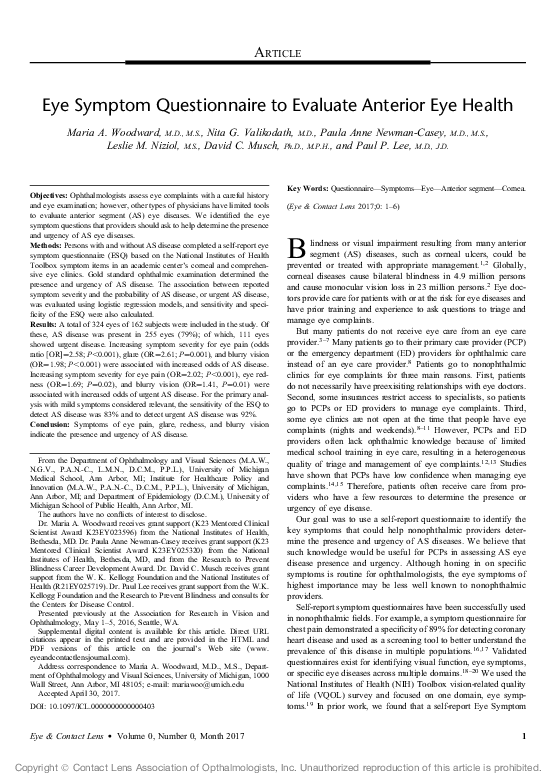 (PDF) Eye Symptom Questionnaire to Evaluate Anterior Eye Health