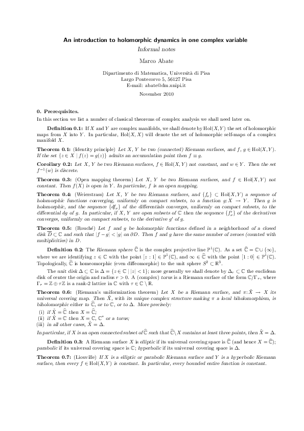 (PDF) An introduction to holomorphic dynamics in one complex variable ...