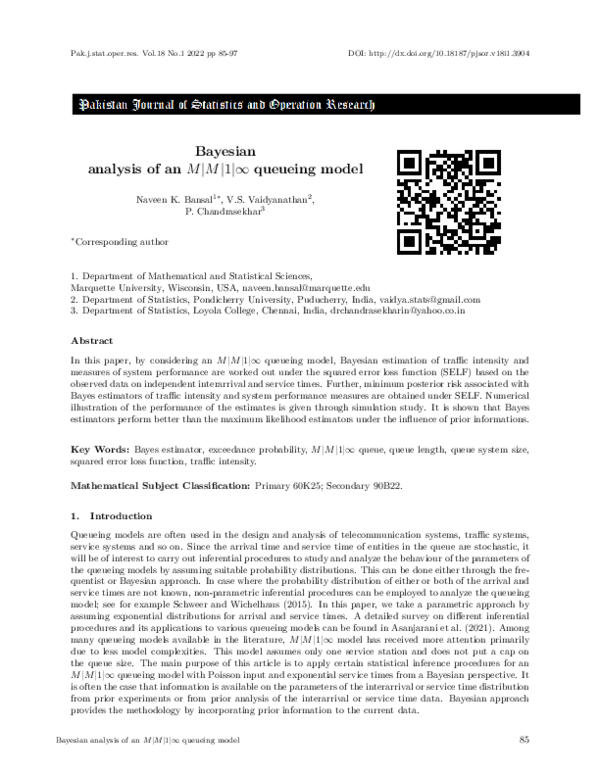 (PDF) Bayesian analysis of an M|M|1|∞ queueing model