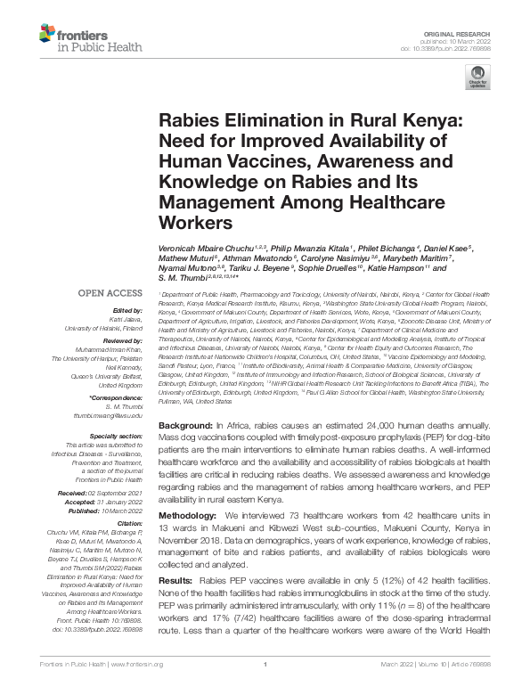 (PDF) Rabies Elimination in Rural Kenya: Need for Improved Availability ...