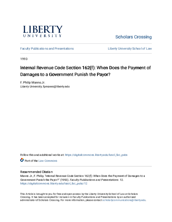 (PDF) Internal Revenue Code Section 162(f): When Does the Payment of ...