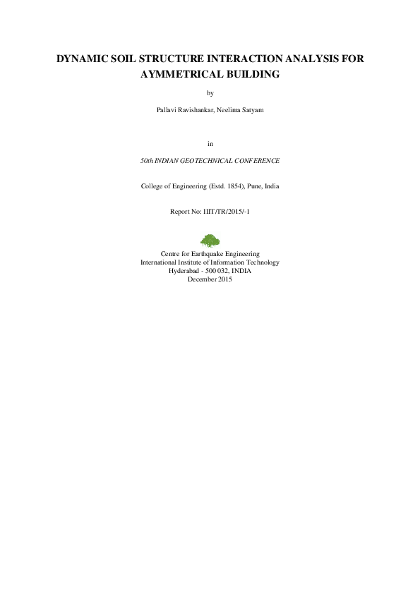 (PDF) Dynamic Soil Structure Interaction Analysis for Aymmetrical Building