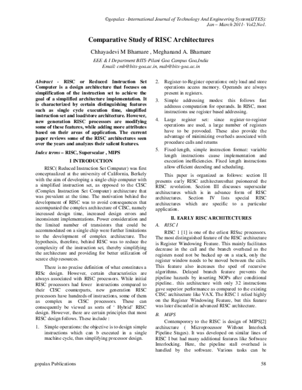 (PDF) Comparative Study of RISC Architectures