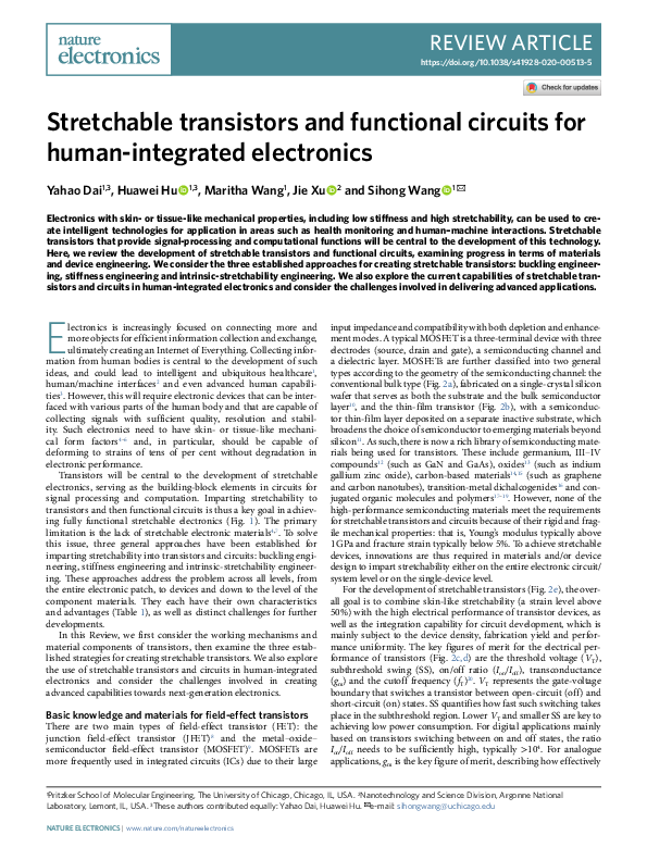 (PDF) Stretchable transistors and functional circuits for human ...