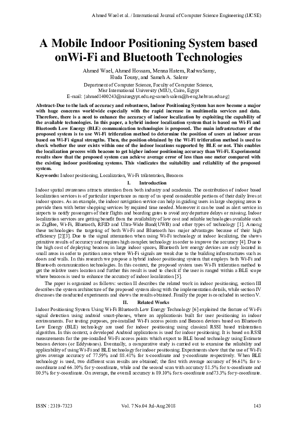 (PDF) A Mobile Indoor Positioning System based onWi-Fi and Bluetooth Technologies