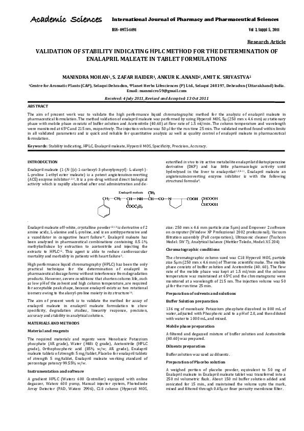 (PDF) Validation of Stability Indicating HPLC Method for the ...
