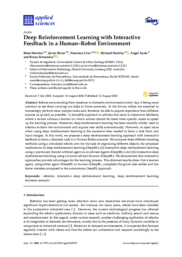 Pdf Deep Reinforcement Learning With Interactive Feedback In A Humanrobot Environment