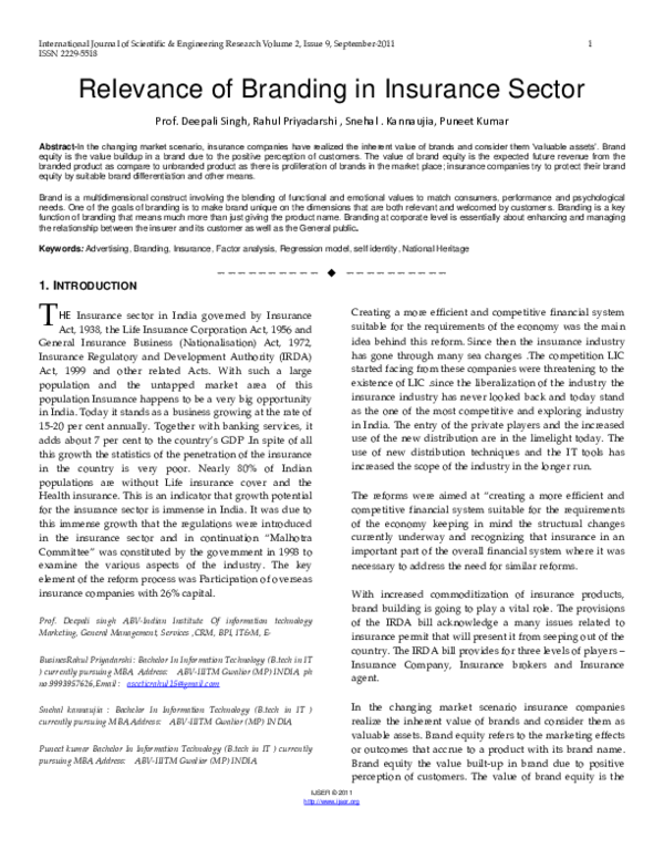 (PDF) Relevance of Branding in Insurance Sector