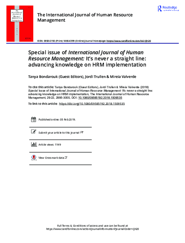 (PDF) Special issue of International Journal of Human Resource ...