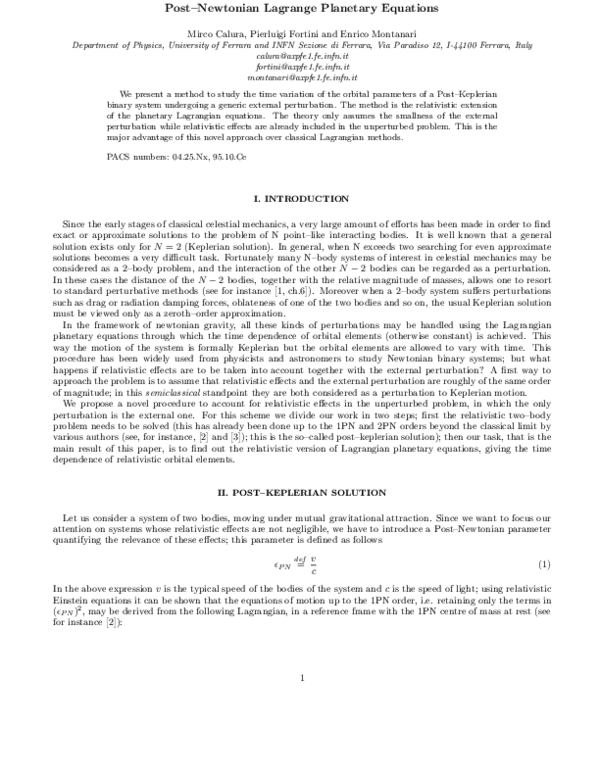 PDF Post Newtonian Lagrangian Planetary Equations Enrico Montanari pdf-post-newtonian-lagrangian-planetary-equations-enrico-montanari