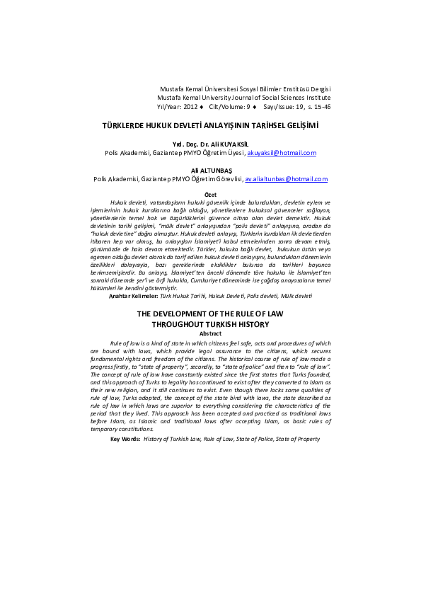 (PDF) Türklerde Hukuk Devleti Anlayışının Tarihsel Gelişimi/The ...