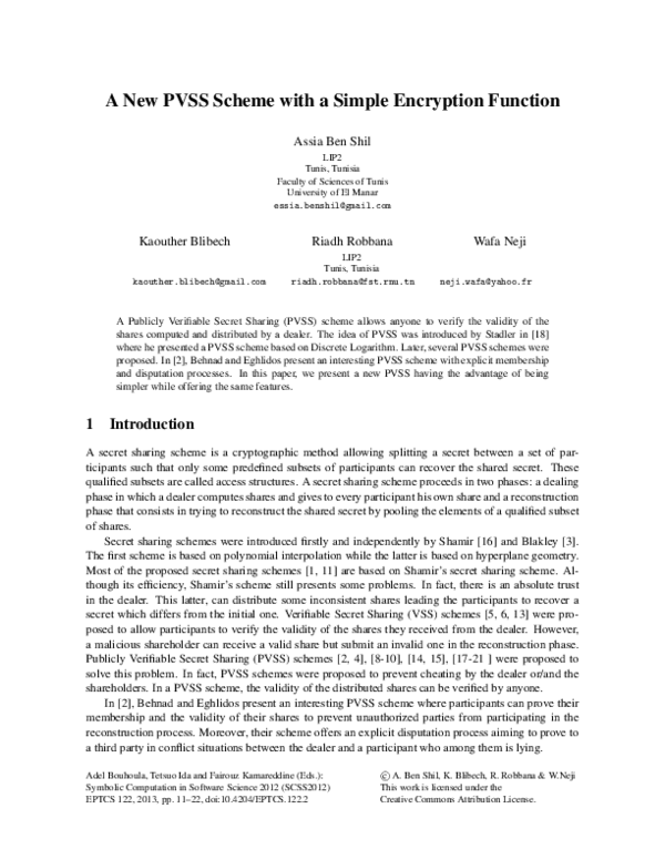 (PDF) A New PVSS Scheme with a Simple Encryption Function