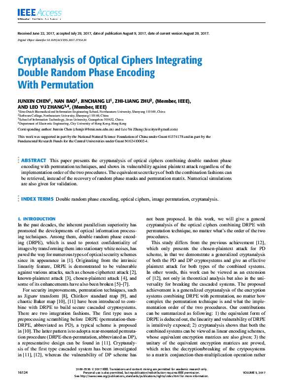 Cryptanalysis Of Optical Ciphers Integrating Double Random Phase