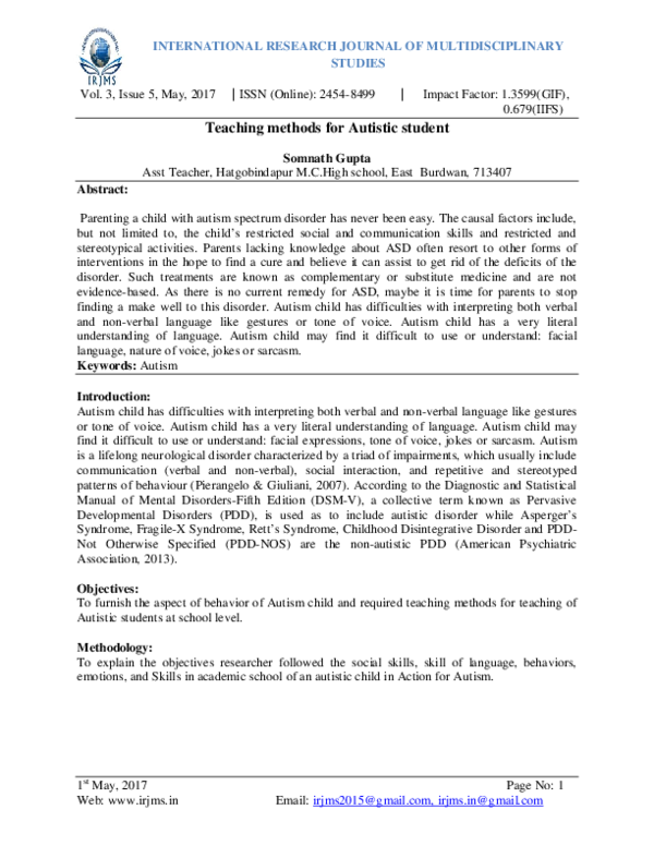 (PDF) Teaching methods for Autistic student