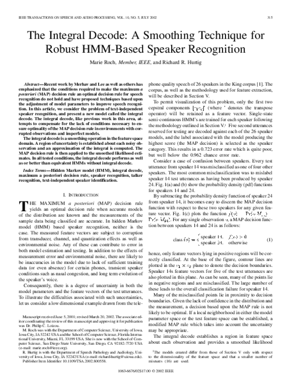 (PDF) The integral decode: a smoothing technique for robust HMM-based speaker recognition