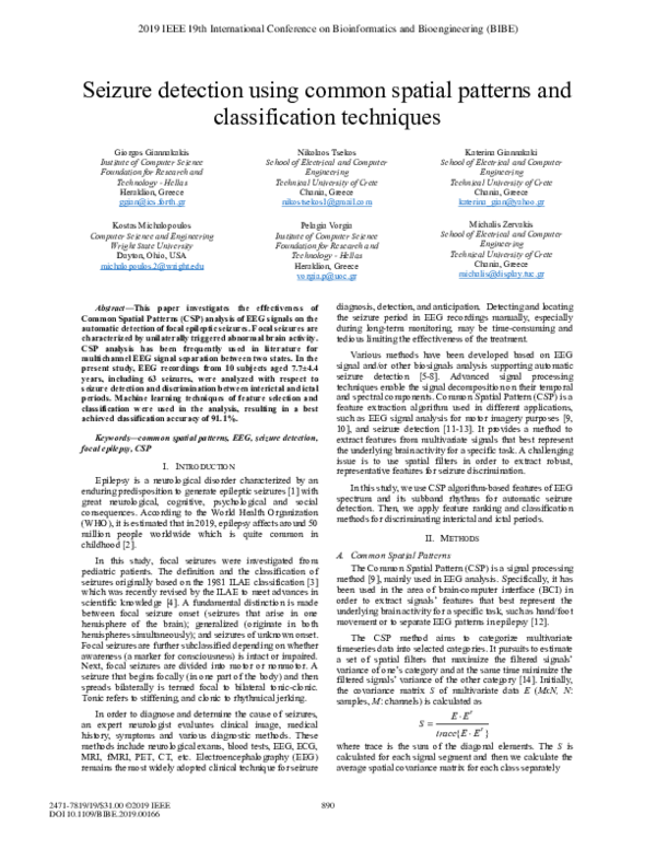 (PDF) Seizure Detection using Common Spatial Patterns and Classification Techniques