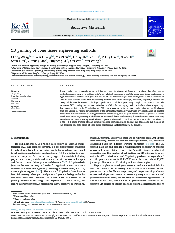 (PDF) 3D printing of bone tissue engineering scaffolds