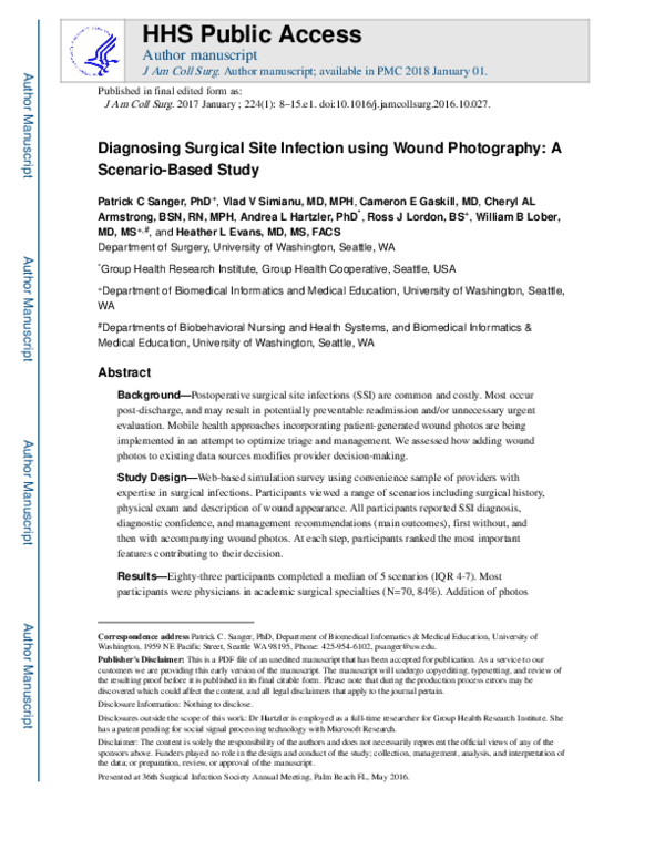(PDF) Diagnosing Surgical Site Infection using Wound Photography: A ...