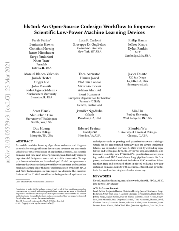 Pdf Hls4ml An Open Source Codesign Workflow To Empower Scientific Low Power Machine Learning