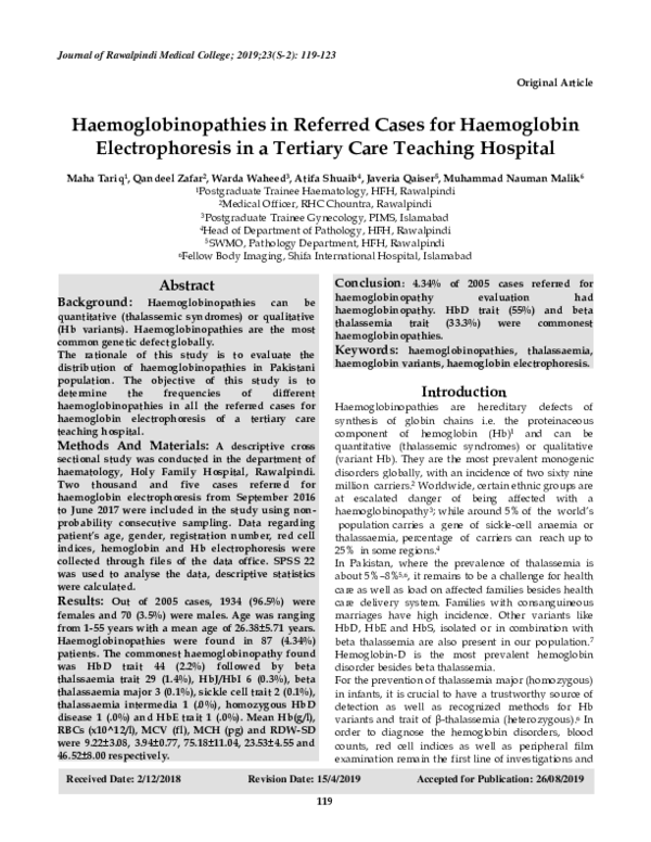 (PDF) Haemoglobinopathies in Referred Cases for Haemoglobin ...