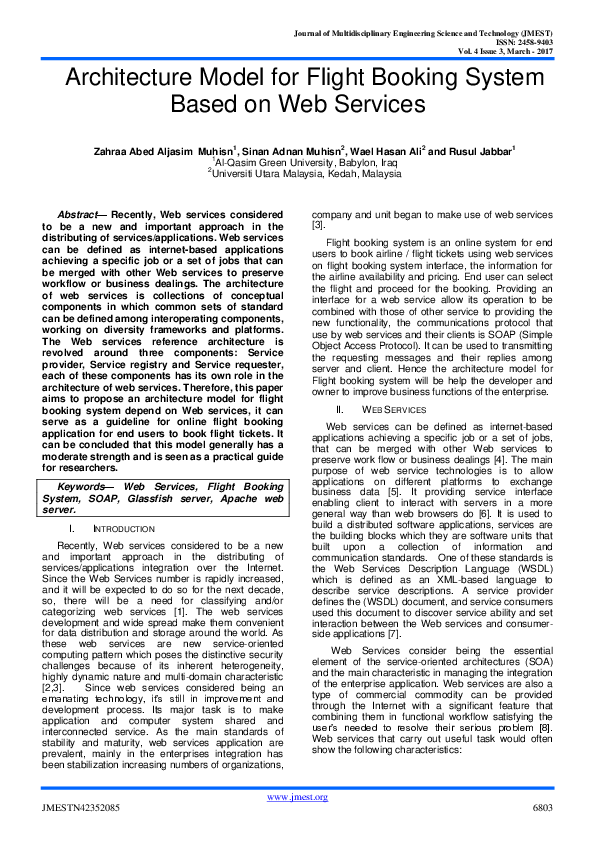 (PDF) Architecture Model for Flight Booking System Based on Web Services