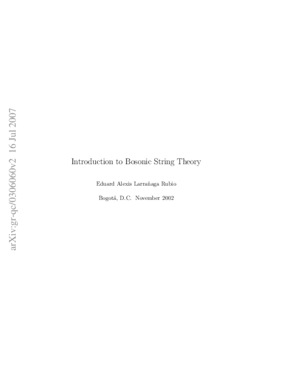 Pdf Introduction To Bosonic String Theory
