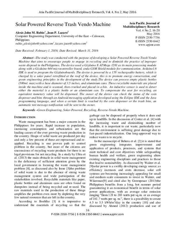 (PDF) Solar Powered Reverse Trash Vendo Machine