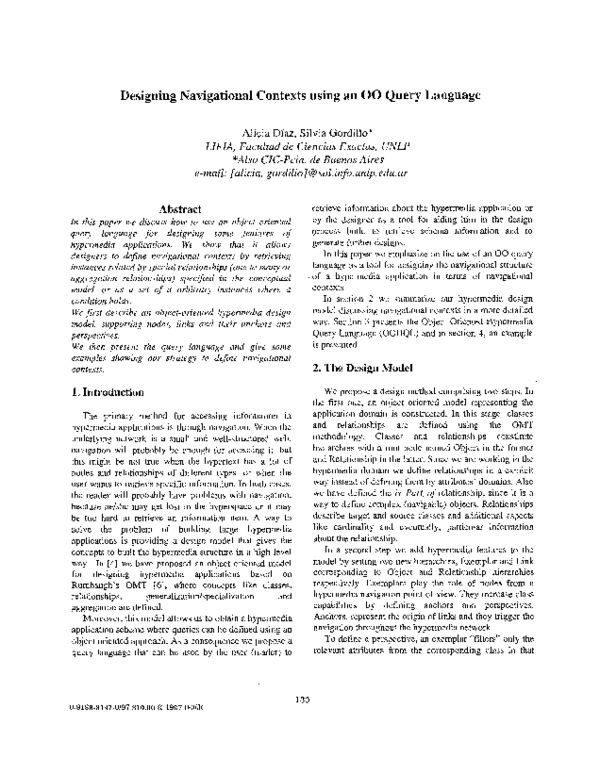 (PDF) Designing navigational contexts using an OO query language