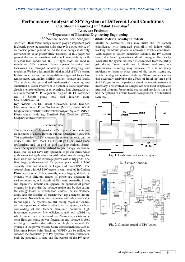 Pdf Performance Analysis Of Spv System At Different Load Conditions