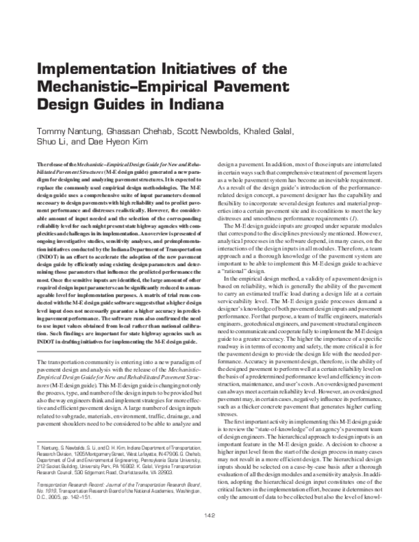 (PDF) Implementation Initiatives of the Mechanistic-Empirical Pavement ...