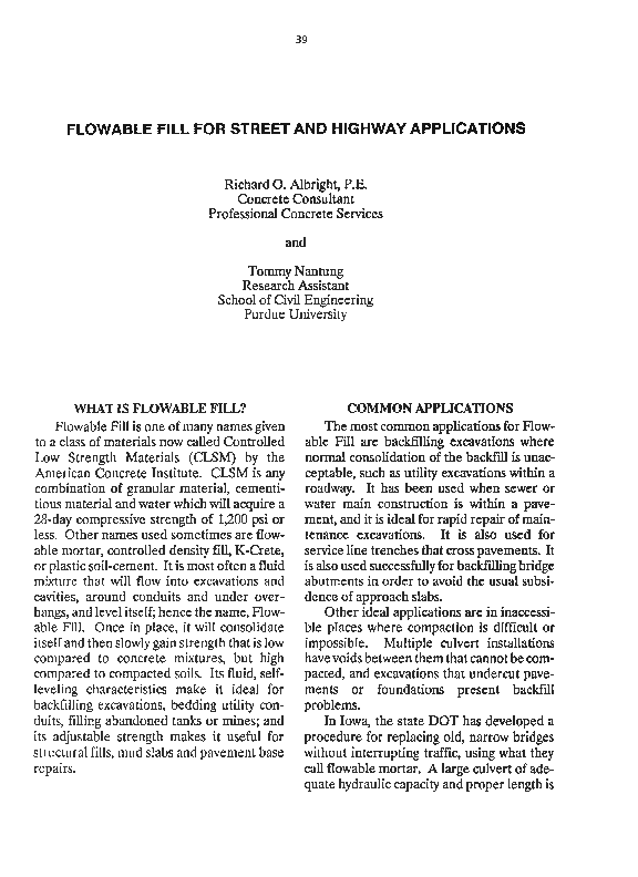 (PDF) Flowable fill for street and highway applications