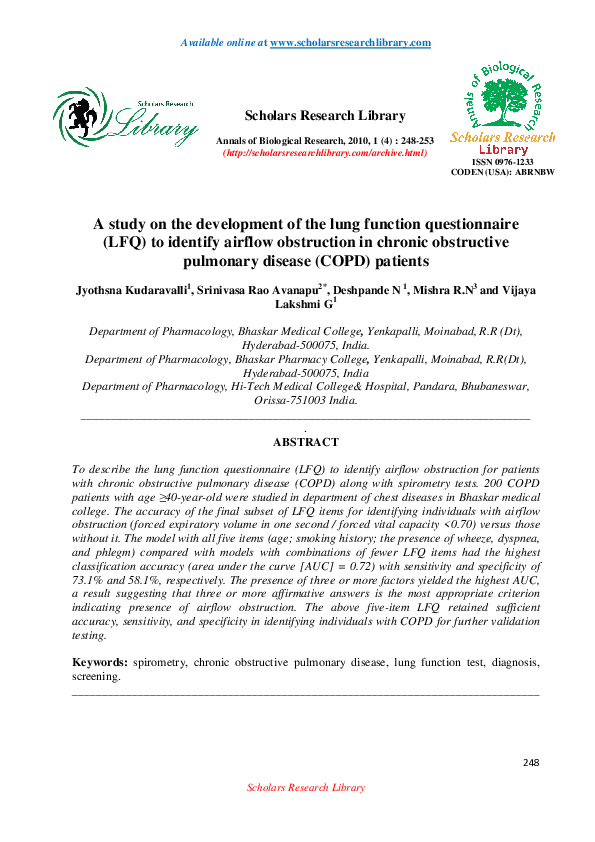 (PDF) A study on the development of the lung function questionnaire ...