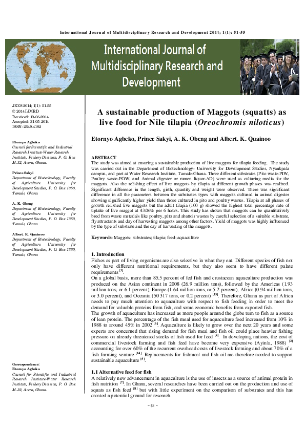 (PDF) A Sustainable Production of Maggots (Squatts) as Live Food for ...