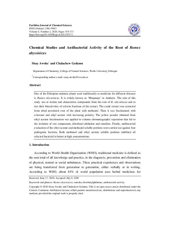 (PDF) Chemical Studies and Antibacterial Activity of the Root of Rumex ...