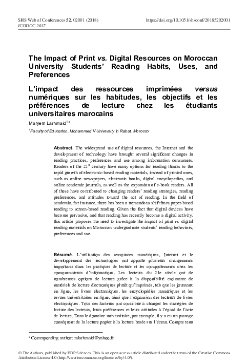 (PDF) The Impact of Print vs. Digital Resources on Moroccan University ...