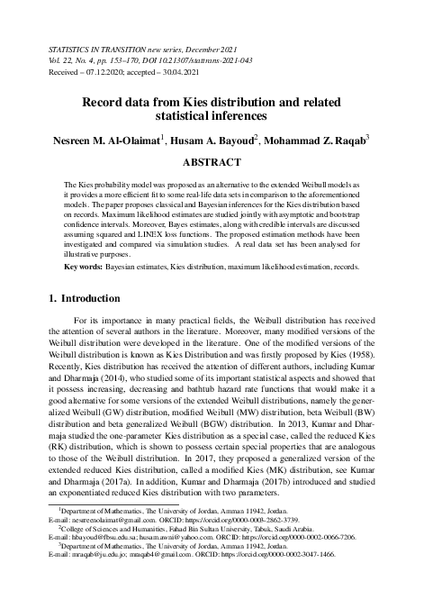 (PDF) Record data from Kies distribution and related statistical inferences