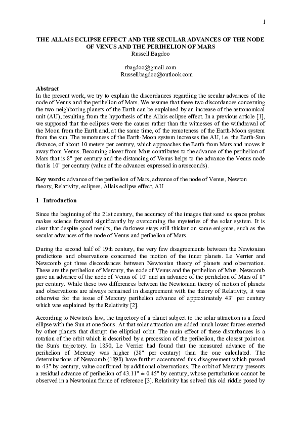 (PDF) The Allais Eclipse Effect and the Secular Advances of the Node of ...