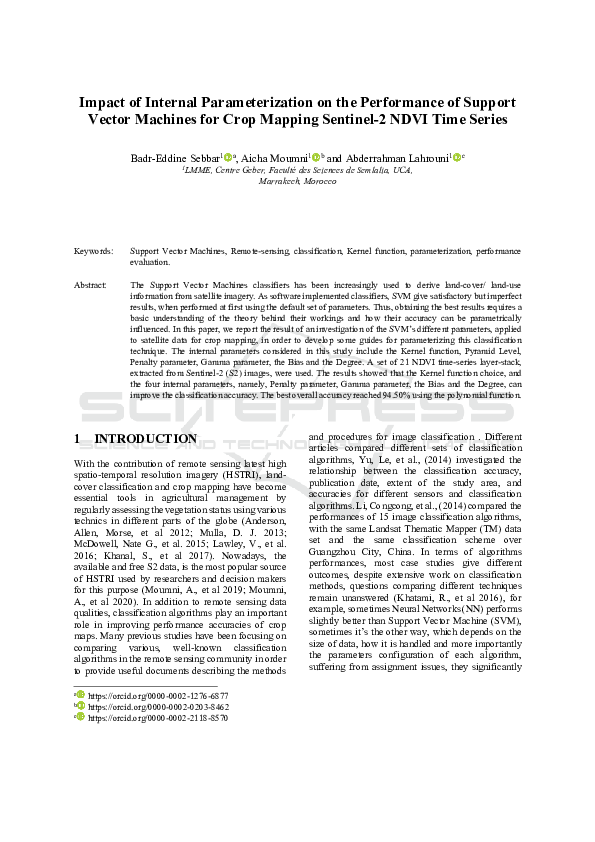 (PDF) Impact of Internal Parameterization on the Performance of Support Vector Machines for Crop ...