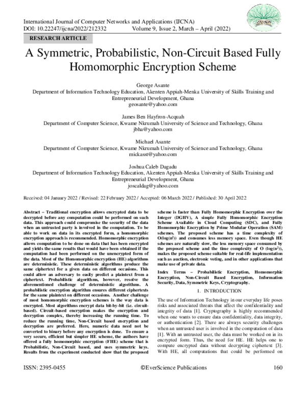 (PDF) A Symmetric, Probabilistic, Non-Circuit Based Fully Homomorphic Encryption Scheme