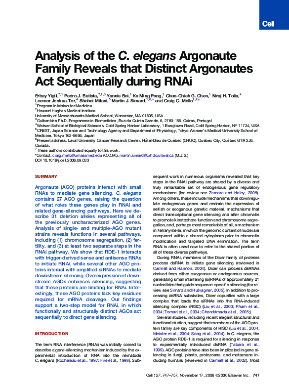 (PDF) Analysis of the C. elegans Argonaute Family Reveals that Distinct ...