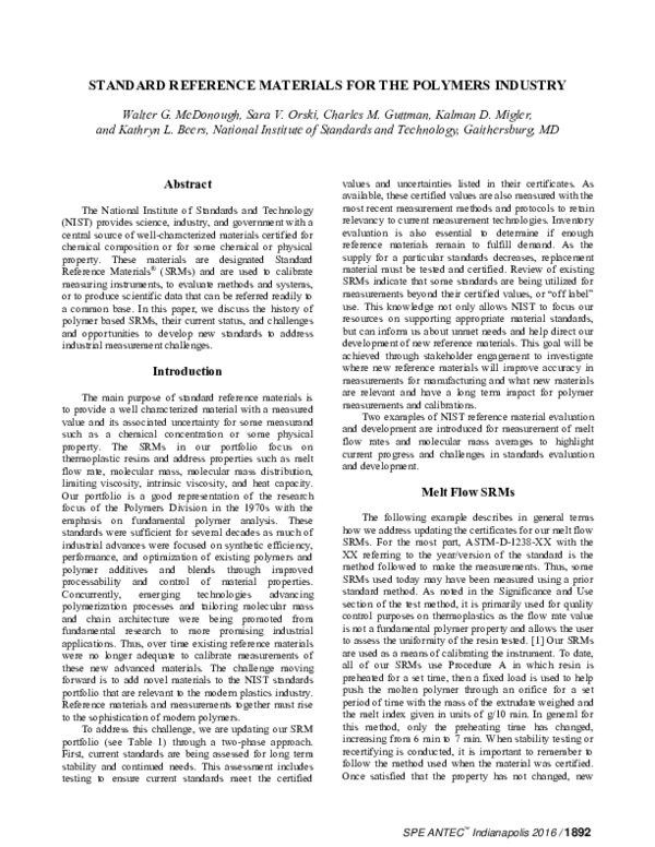 (PDF) Standard Reference Materials for the Polymers Industry