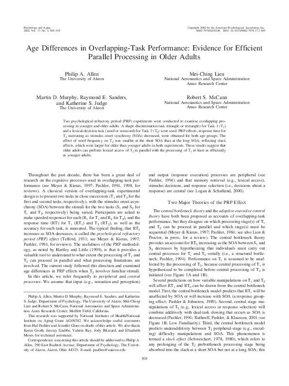 (PDF) Age differences in overlapping-task performance: Evidence for ...