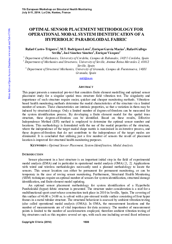 (PDF) Optimal Sensor Placement Methodology for Operational Modal System Identification of a ...