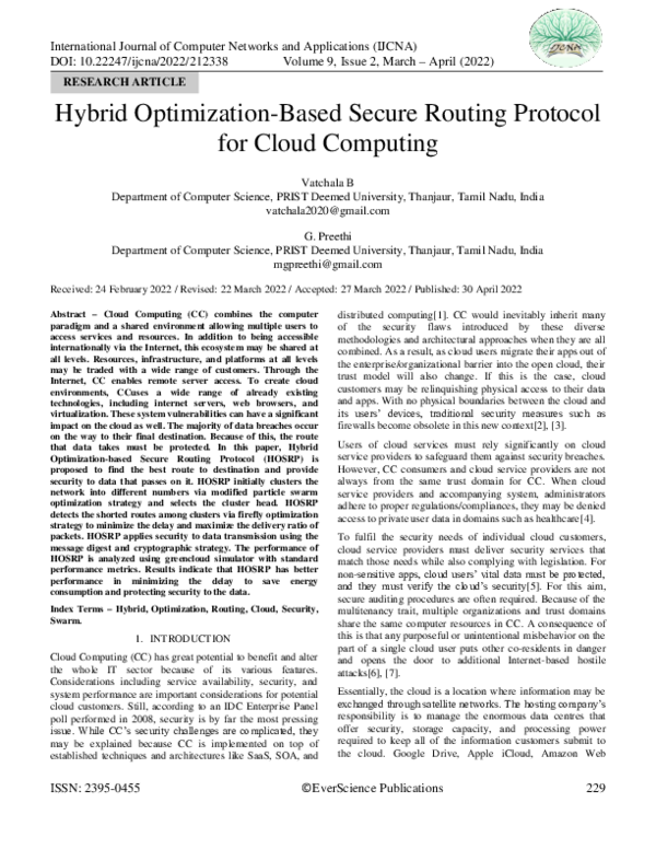Pdf Hybrid Optimization Based Secure Routing Protocol For Cloud Computing 4351