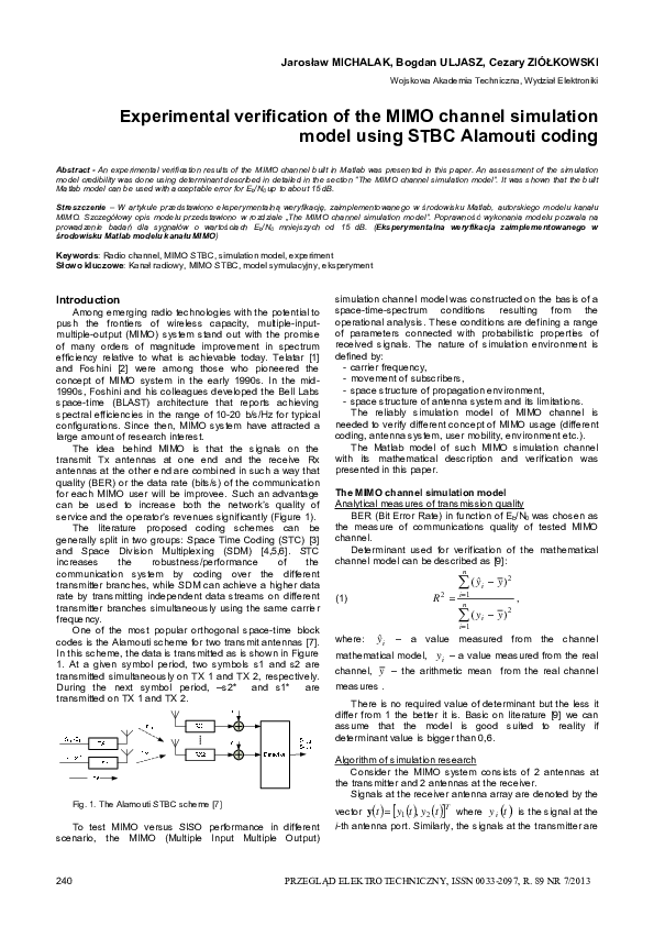 (PDF) Experimental verification of the MIMO channel simulation model