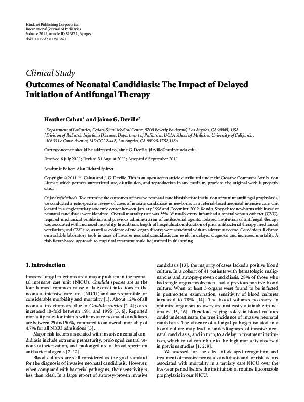 (PDF) Outcomes of Neonatal Candidiasis: The Impact of Delayed ...
