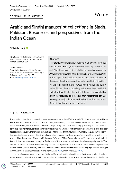 (PDF) Arabic and Sindhi manuscript collections in Sindh, Pakistan ...