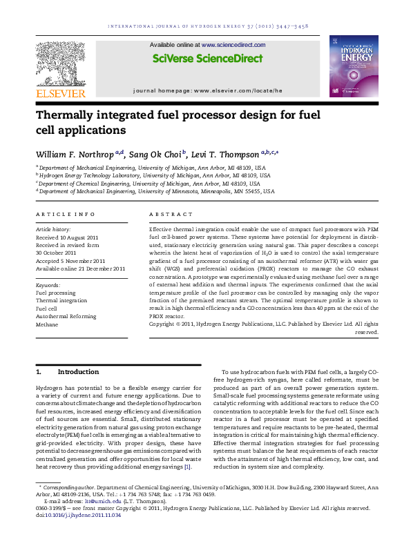 (PDF) Thermally integrated fuel processor design for fuel cell applications