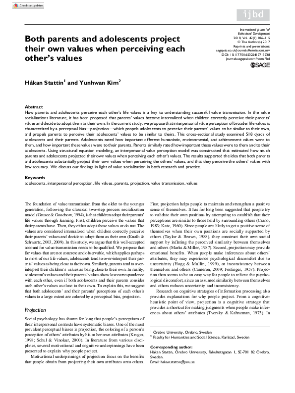 (PDF) Both parents and adolescents project their own values when ...