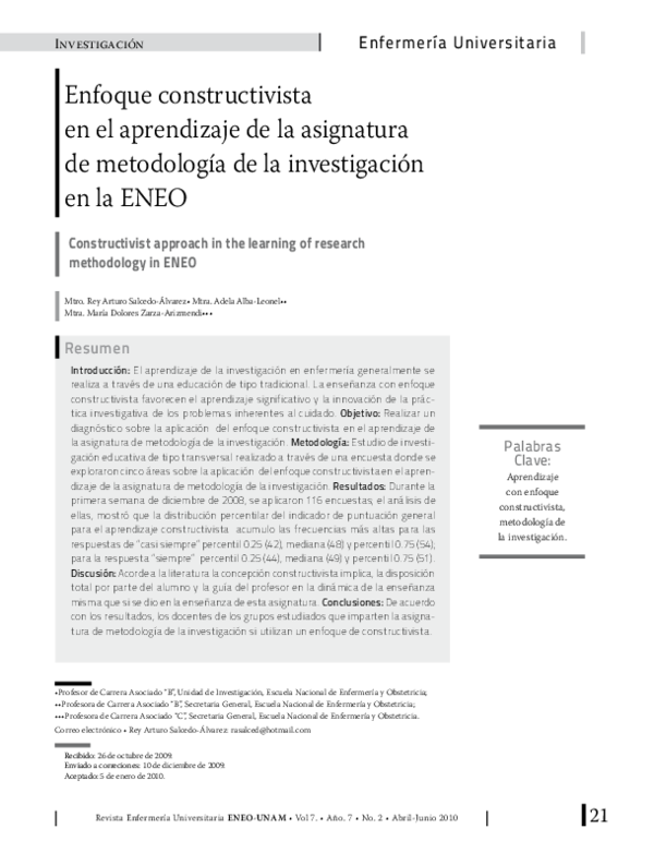 (PDF) Enfoque constructivista en el aprendizaje de la asignatura de metodología de la ...